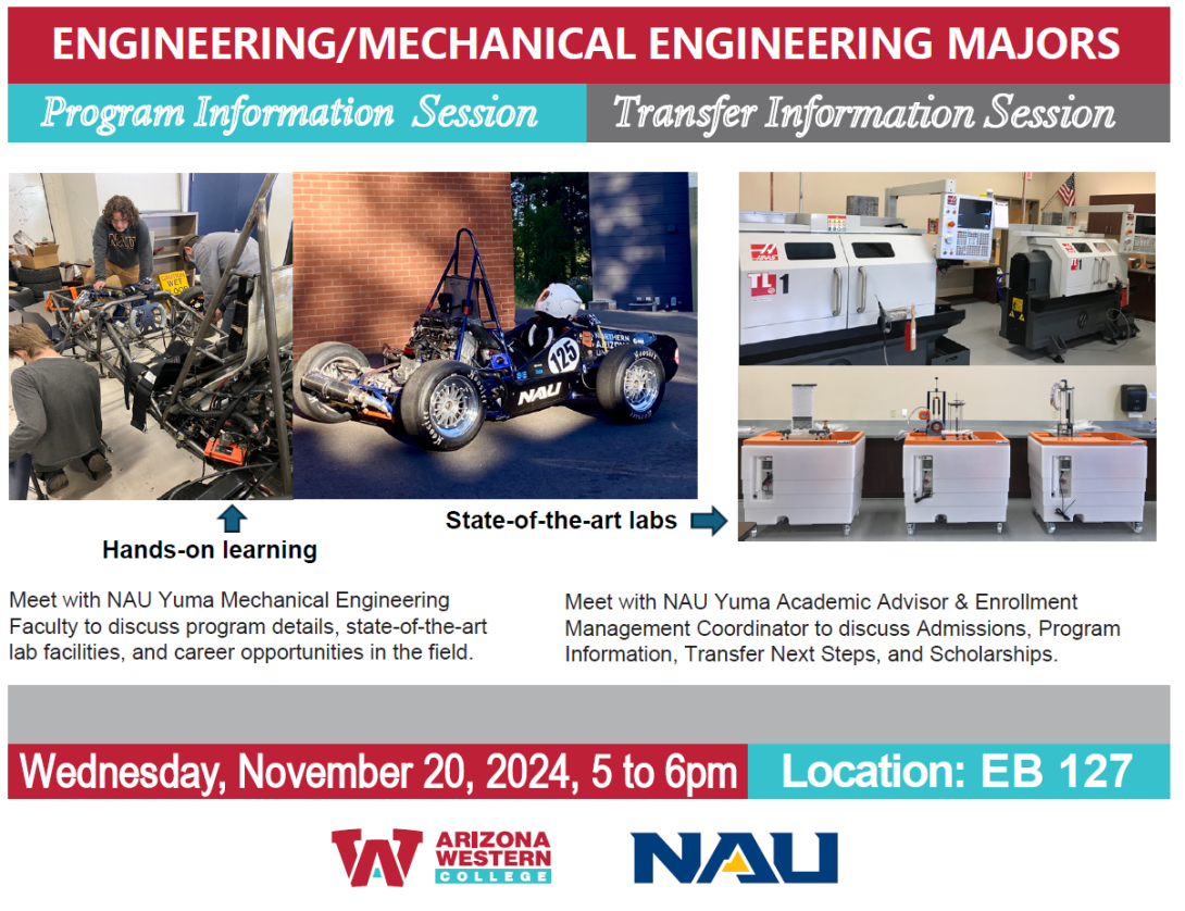 NAU Yuma Mechanical Engineering Program Info/Transfer Session | Arizona Western College